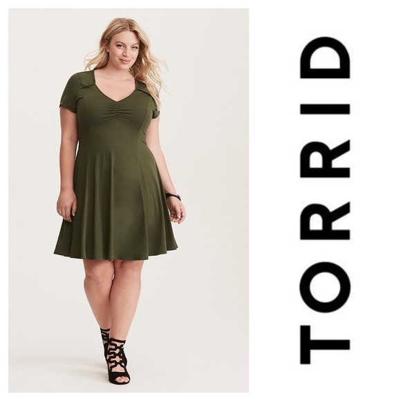 torrid | Dresses | Torrid Plus Size Olive Cinched Front Jersey Fluted ...